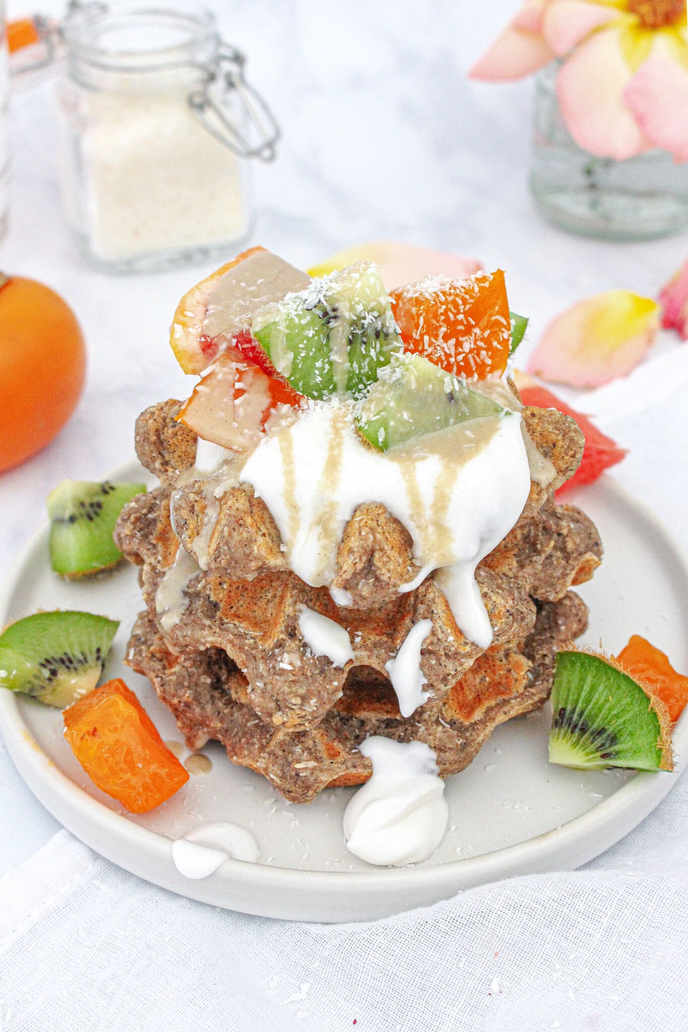 Tropical Tahini Waffles - Nourishing Amy