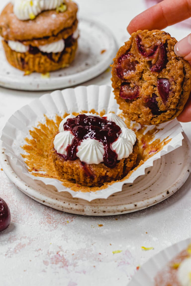 Mini Cherry Lemon Sponge Cakes (Vegan Gluten-Free Option) - Nourishing Amy
