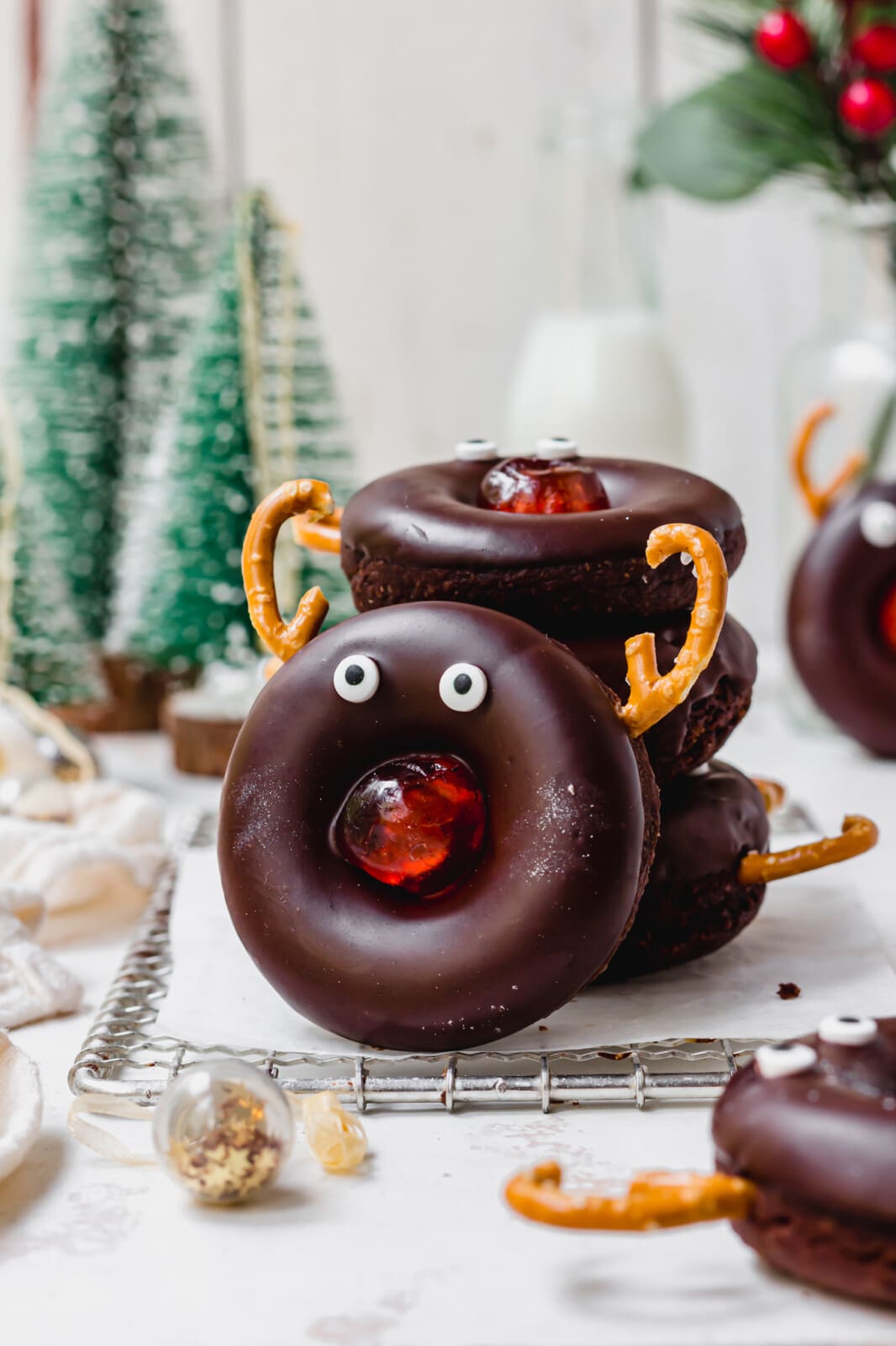 Reindeer Chocolate Doughnuts (Vegan GF) - Nourishing Amy