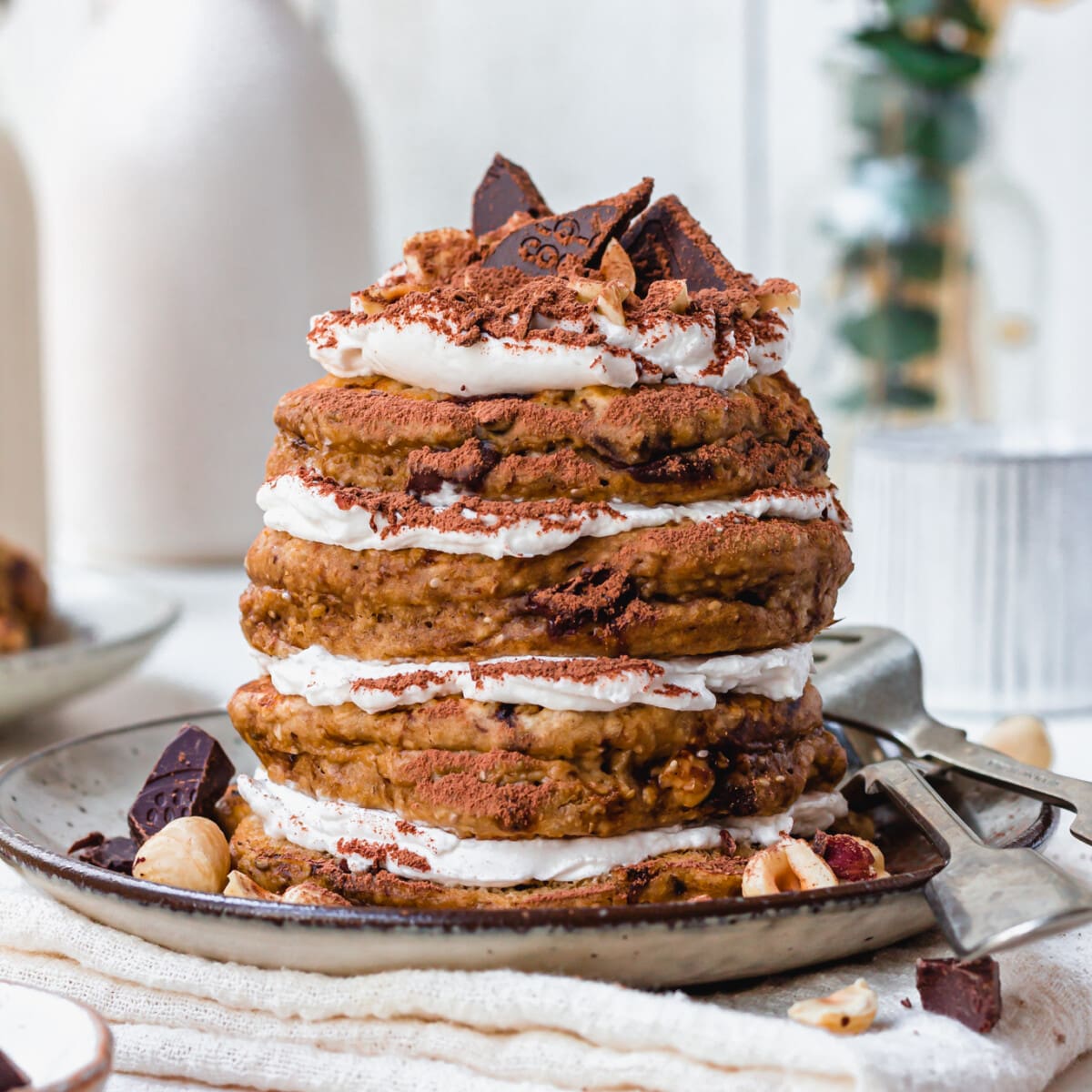 Chocolate Hazelnut Tiramisu Pancakes (Vegan) - Nourishing Amy