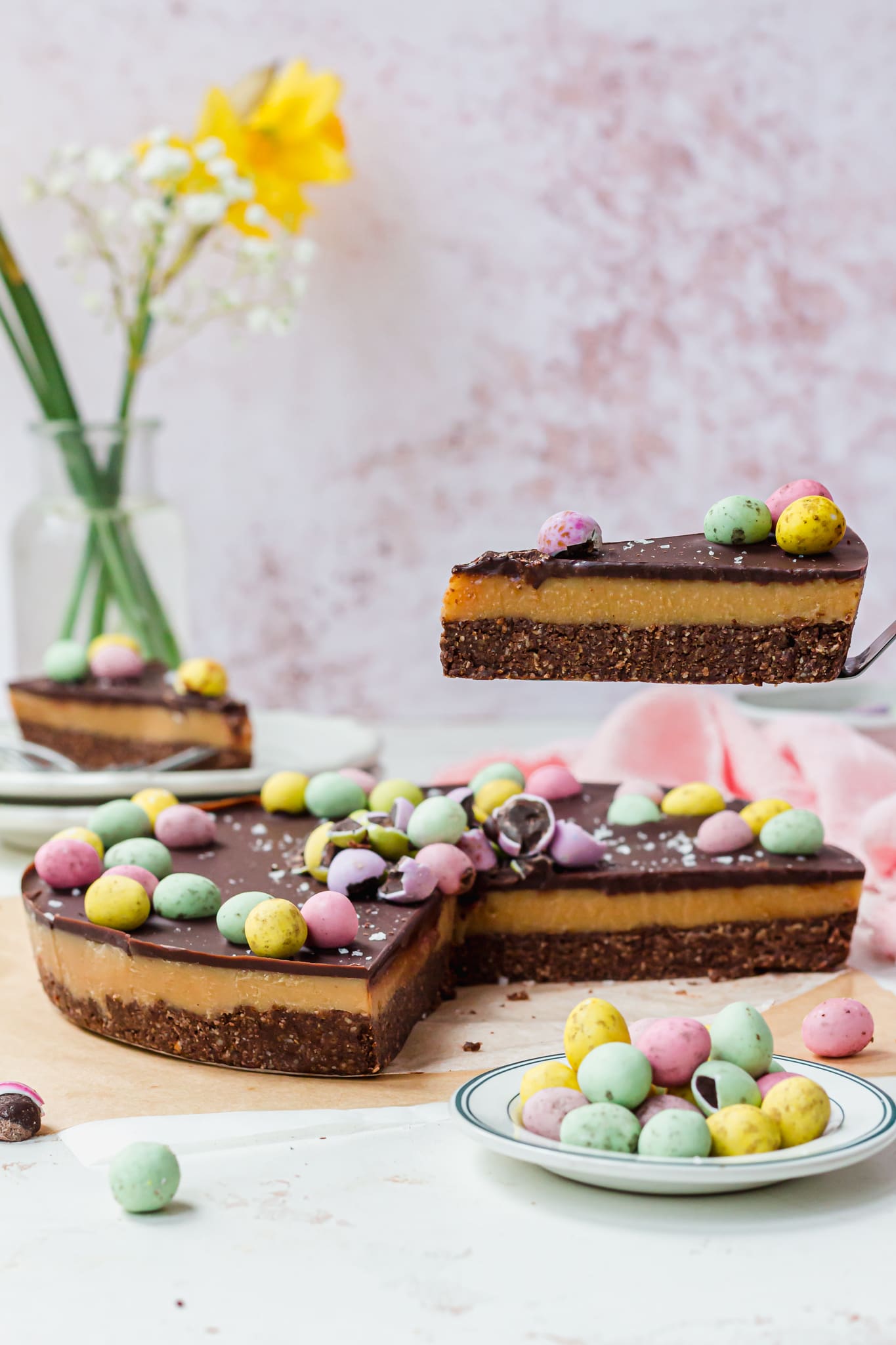 Chocolate Caramel Mini Egg Slices (Vegan GF) - Nourishing Amy