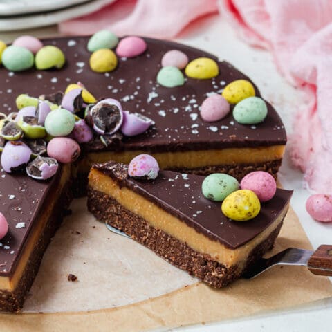 Chocolate Caramel Mini Egg Slices (Vegan GF) - Nourishing Amy