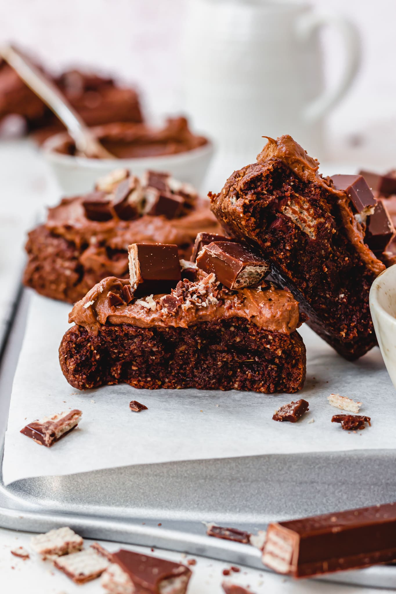 Chocolate Frosted Vegan KitKat Cookies - Nourishing Amy