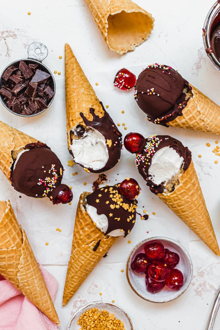 Chocolate Cookie Dough Ice Cream Cones - Nourishing Amy