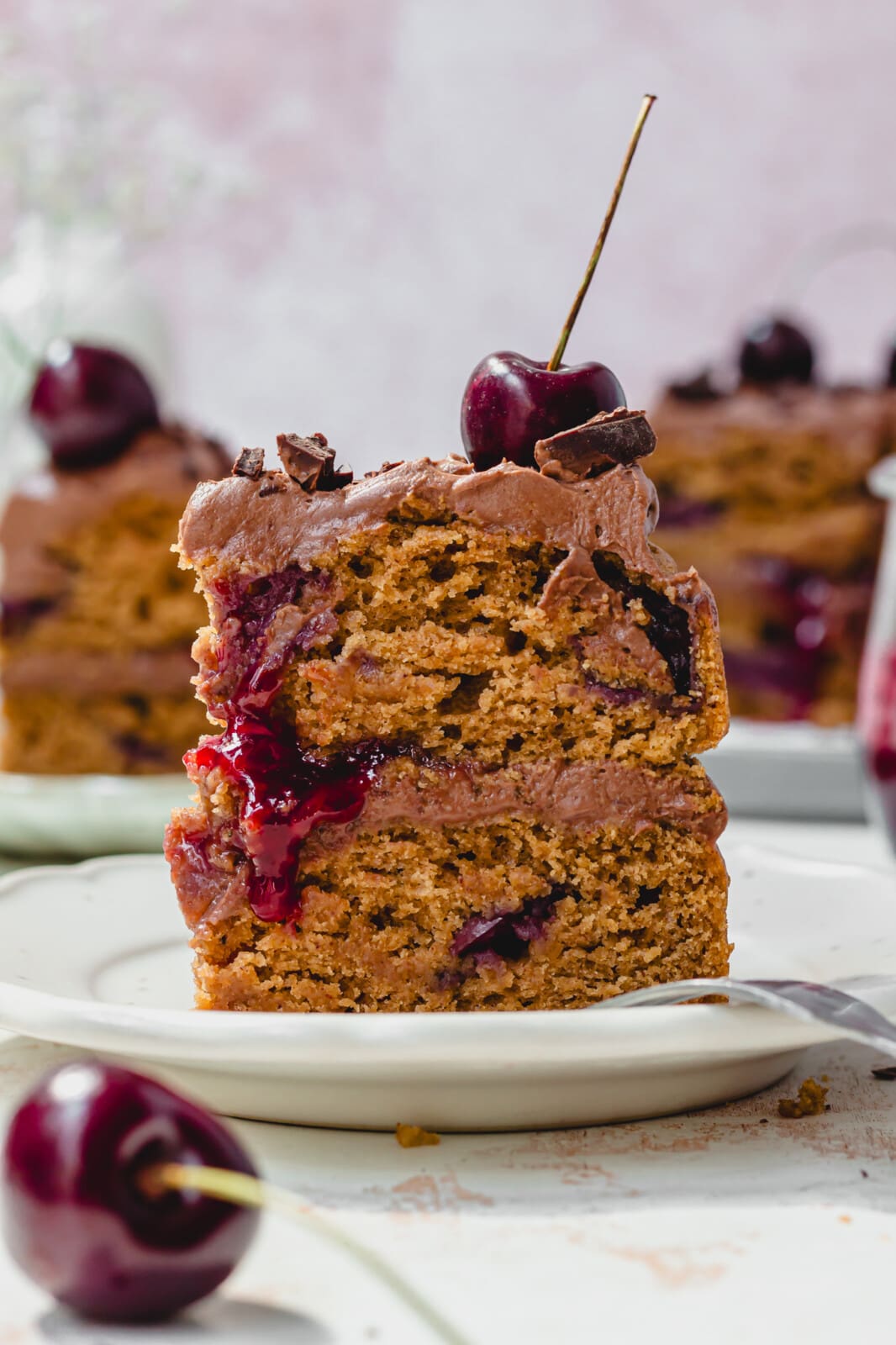 Cherry Almond Cake with Chocolate Frosting - Nourishing Amy
