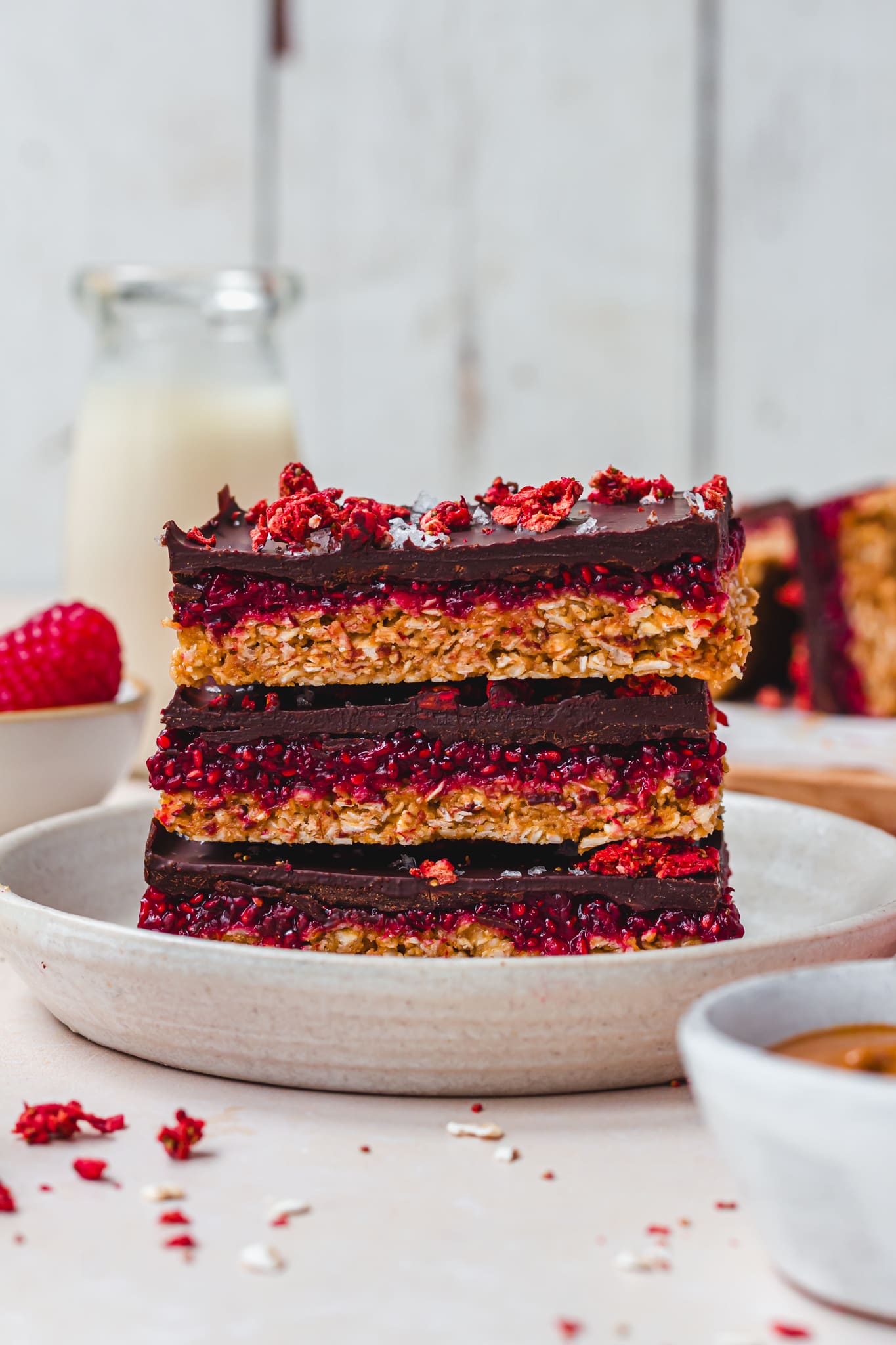 Chocolate Raspberry Flapjack Oat Slices (Vegan No-Bake) - Nourishing Amy
