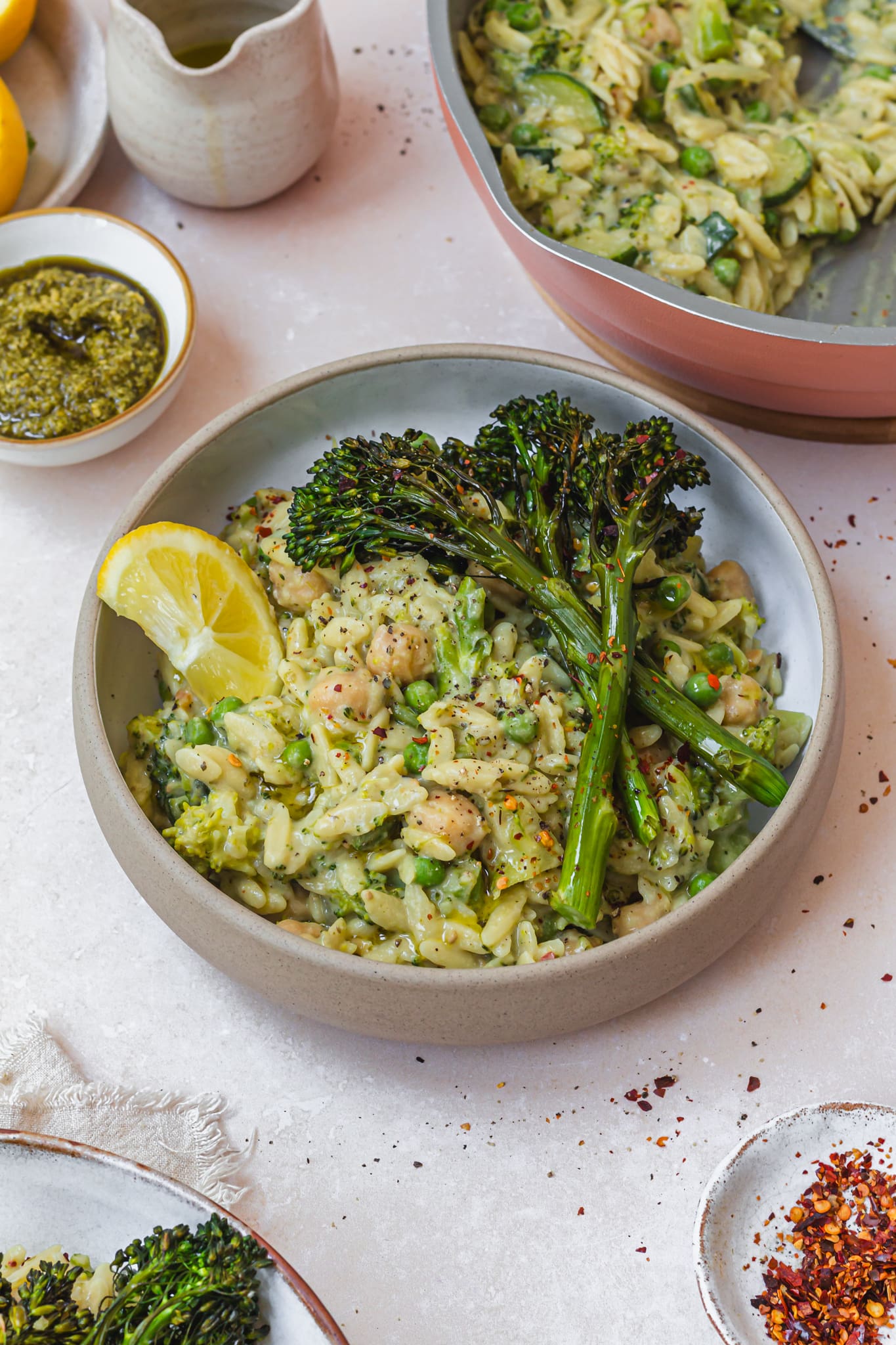 Spring Green Pesto Pea Broccoli Orzo (Vegan Gluten-Free) - Nourishing Amy
