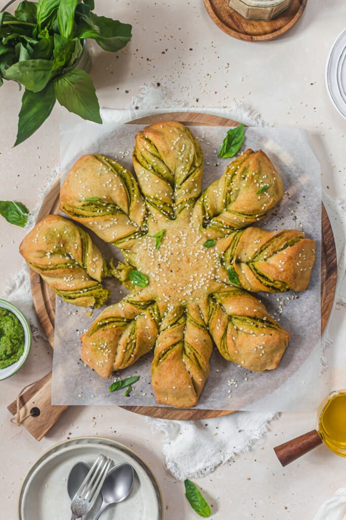 Basil Pesto Star Bread (Vegan) - Nourishing Amy